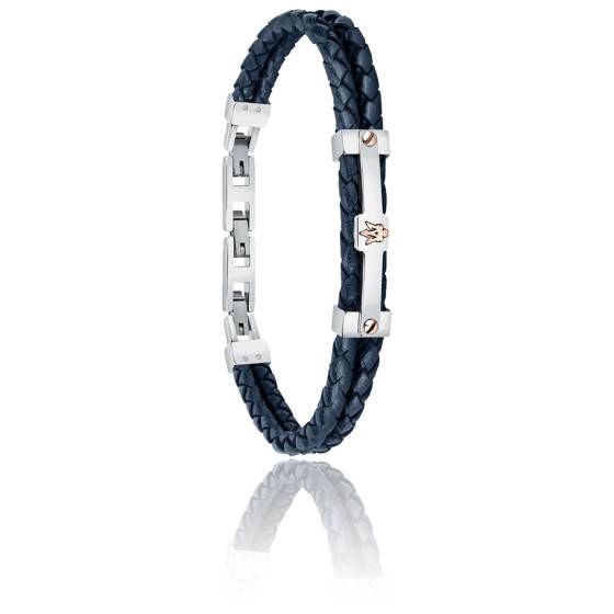 Bracelet Acier et Cuir Tressé Bleu JM422AVE10-Maserati - Ocarat