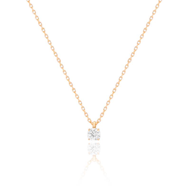 Collier Solitaire Zirconium 4 mm Plaqué Or 45cm-Naïades - Ocarat