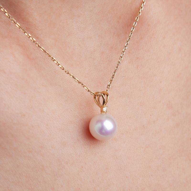 Collier Perle 8/9 mm, Or 750 & Diamant, 45 cm - Négoce-îles - Ocarat
