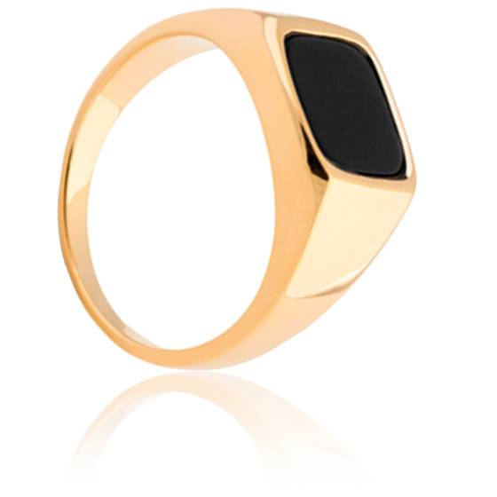 Chevalière Pierre Imitation Onyx Noir & Plaqué Or 750 - Ocarat